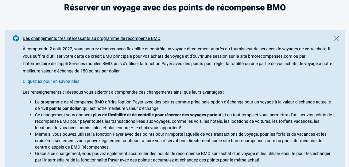 BMO : Utilisez vos points pour n'importe quel voyage | Milesopedia