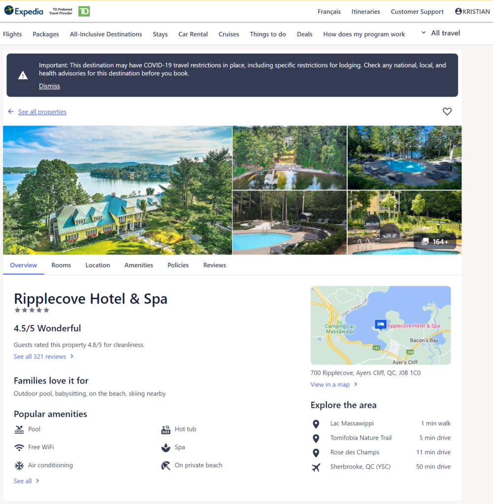 Review: Ripplecove Hotel & Spa Eastern Townships, Quebec | Milesopedia