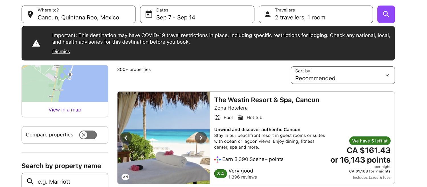Scene+ Travel Earn and redeem points on Expedia | Milesopedia