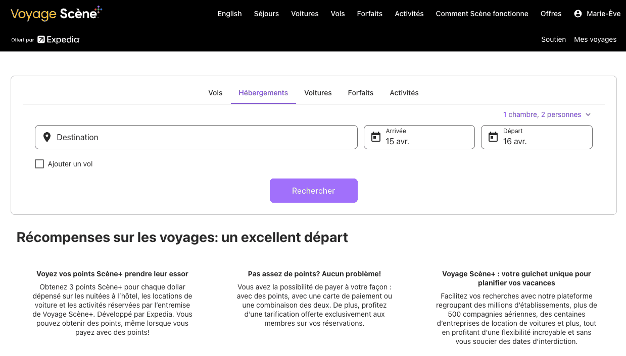 Voyage Scène+ : obtenir et échanger des points sur Expedia | Milesopedia