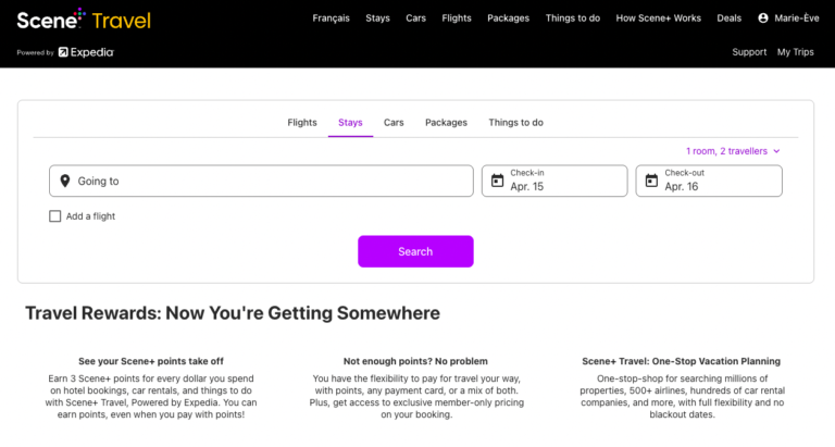 Scene+ Travel Earn and redeem points on Expedia | Milesopedia